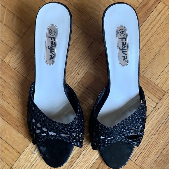 Fayva | Shoes | Fayva Black Woven Open Toe Heeled Mule Size 8m | Poshmark